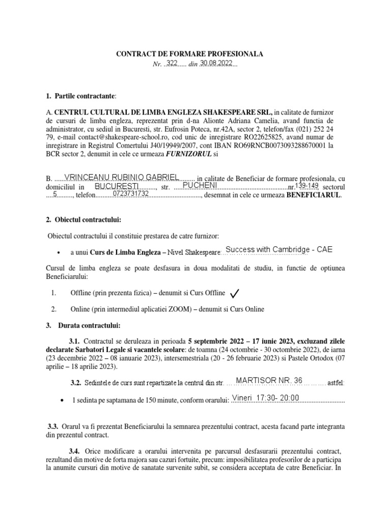Contract de Formare Profesionala 2022 - 2023 Vrinceanu Rubinio Gabriel ...