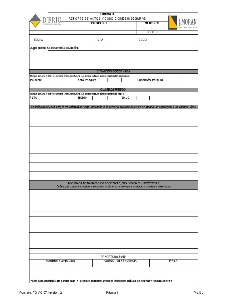 Reporte de Actos y Condiciones Inseguras | PDF | Riesgo