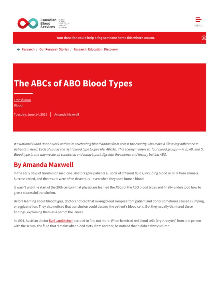 The ABCs of ABO Blood Types and Canadian Blood Services | PDF | Blood ...