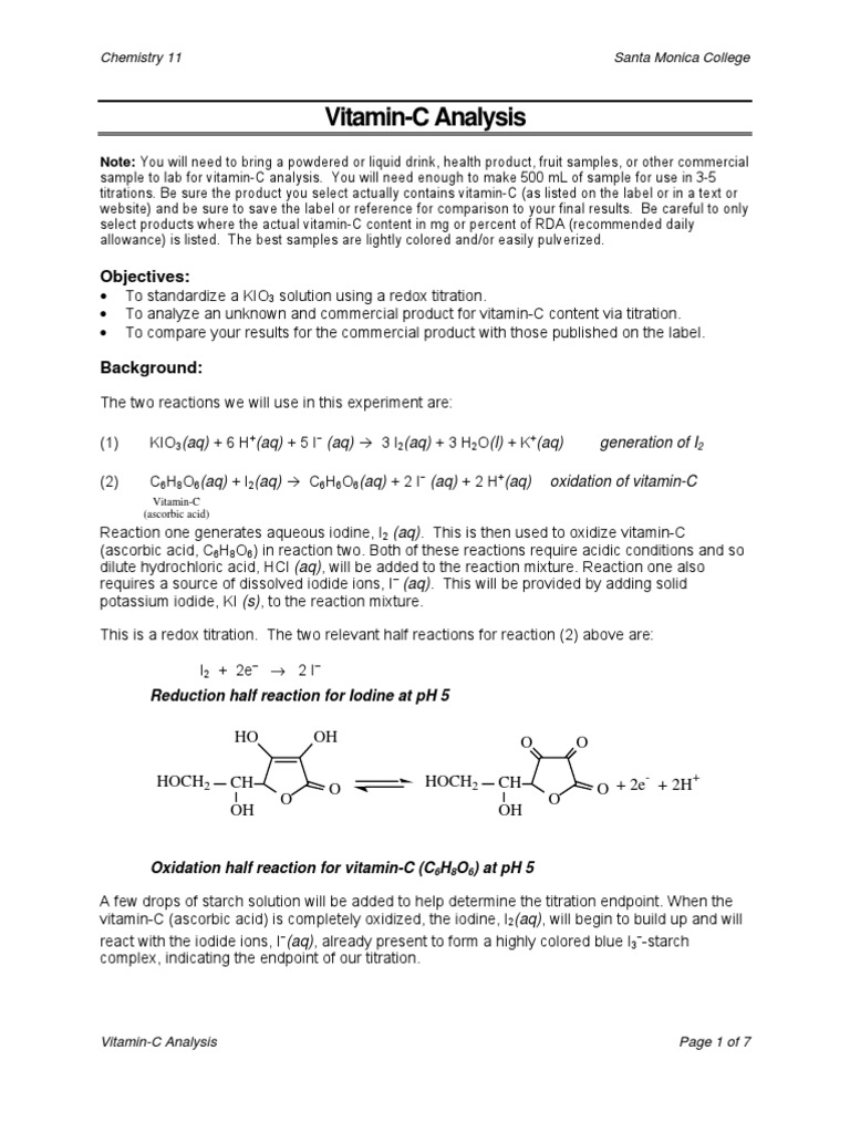 Vitamin C Procedure | Titration | Vitamin C