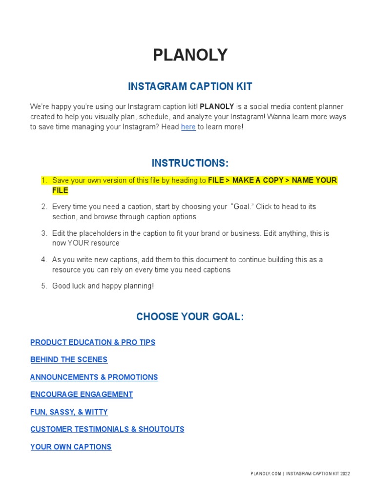 PLANOLY Caption Kit | PDF PLANOLY Caption Kit | PDF