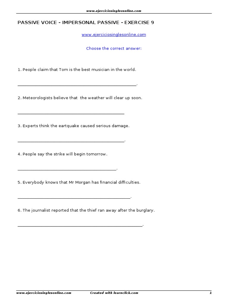Passive Voice Impersonal Passive Exercise 9 | PDF