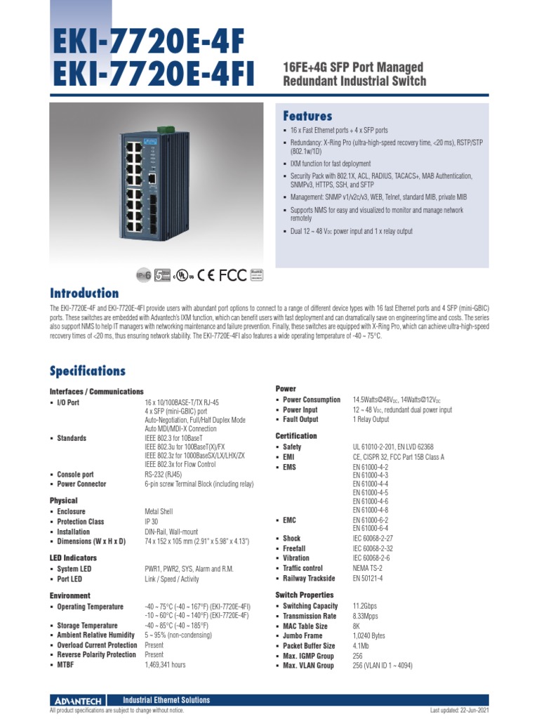 Product Specification Sheet for the EKI-7720E-4F and EKI-7720E-4FI 16 ...