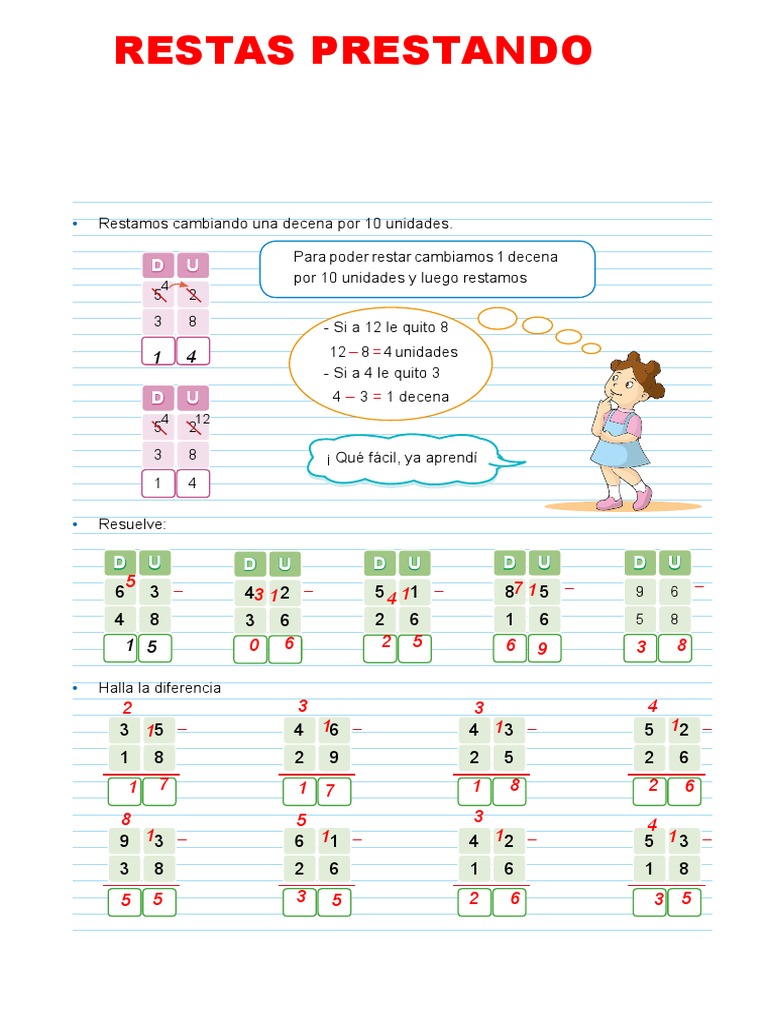 Restas Prestando para Primer Grado | PDF