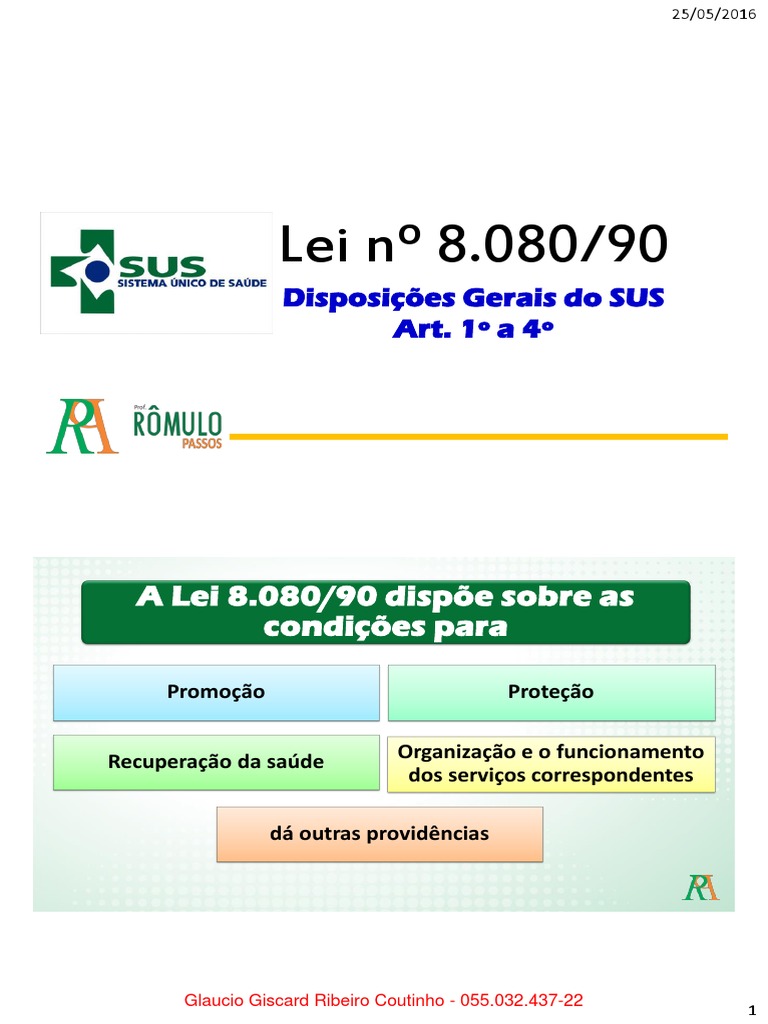 Lei Nº 8.080/90 - Disposições Gerais Do SUS - Art. 1º A 4º | PDF ...