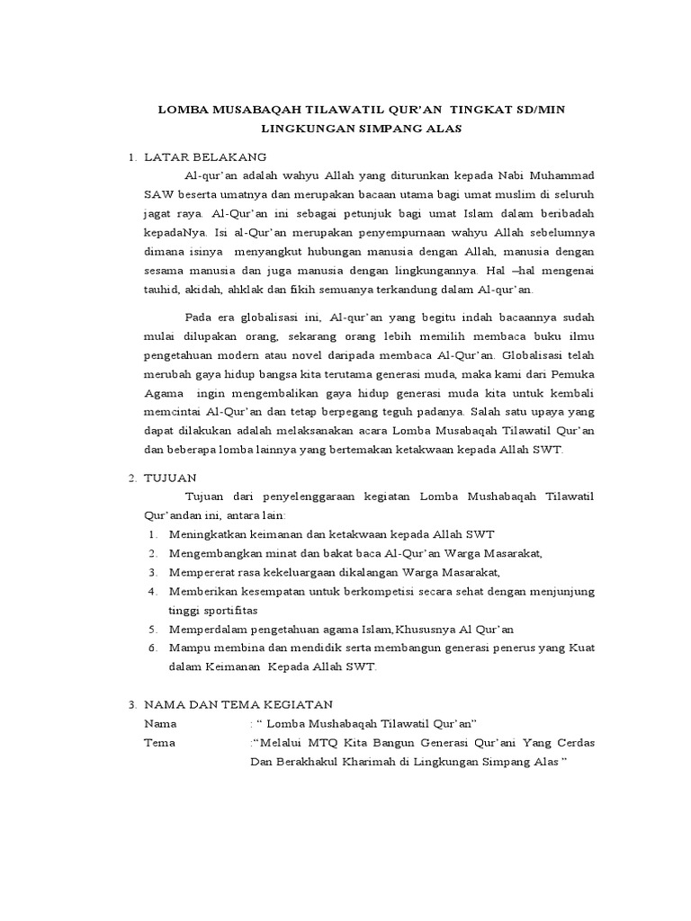Latar Belakang Lomba MTQ Simpang Alas | PDF