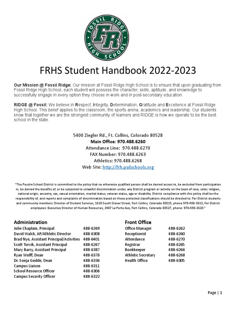 Fossil Ridge High School 2022-2023 Student Handbook: Guidance for a ...