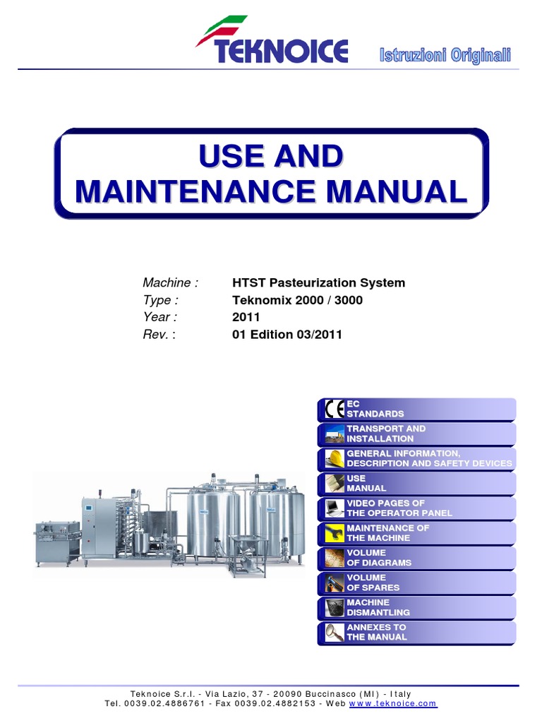 Manual de Uso y Mantenimiento Pasteurizador - Teknoice | PDF | Crane ...