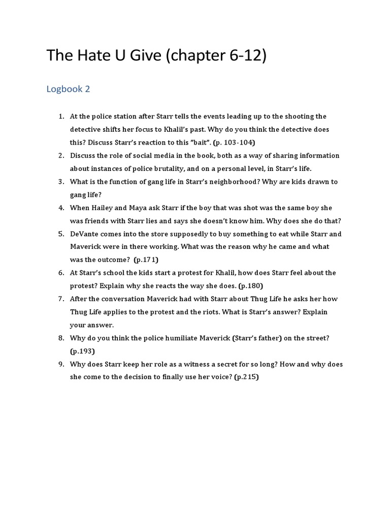 The Hate U Give Logbook 2 | PDF