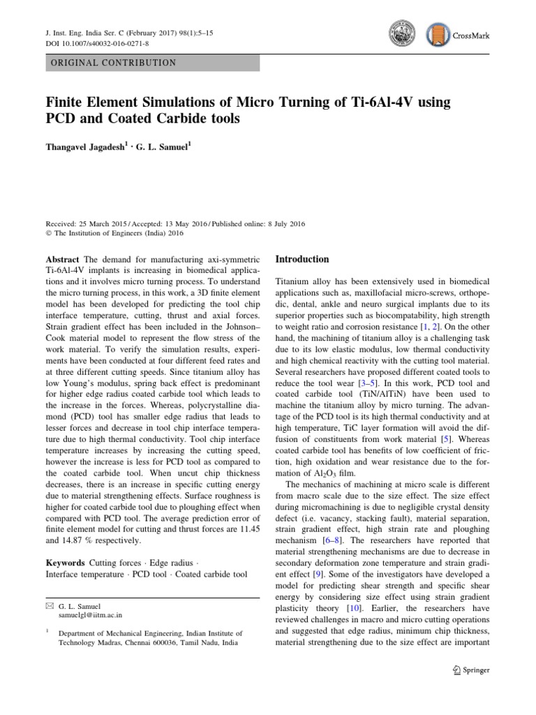 Finite Element Simulations Of Micro Turning Of Ti 6al 4v Using Pcd And
