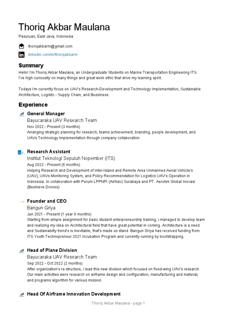 Resume Thoriq Akbar Maulana | PDF | Unmanned Aerial Vehicle | Aviation