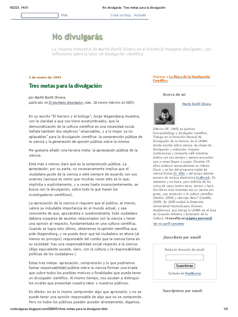 No Divulgarás - Tres Metas para La Divulgación | PDF | Ciencia popular | Science
