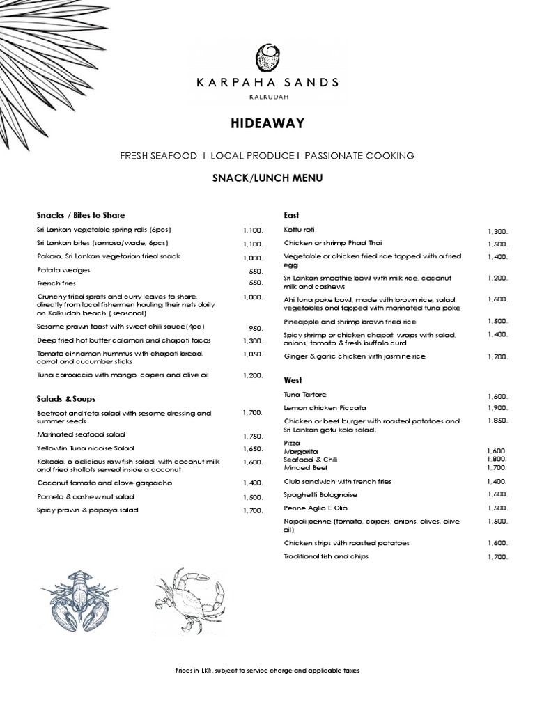 Karpaha Sands Full Menu | PDF | Curry | Hamburgers