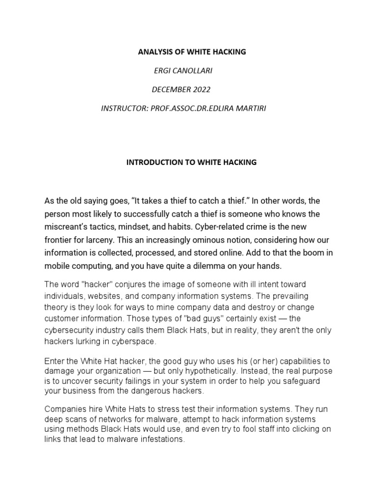 Analysis of White Hacking | Download Free PDF | Security | Computer ...