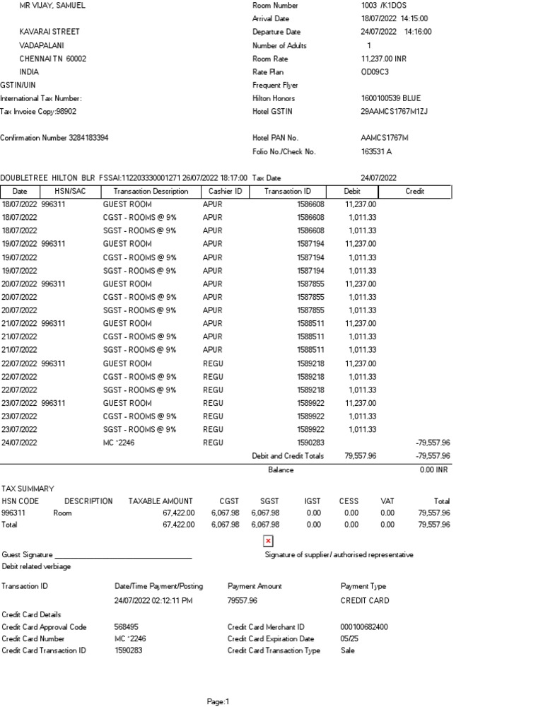 Double Tree Suites - Invoice | PDF | Credit Card | Debit Card