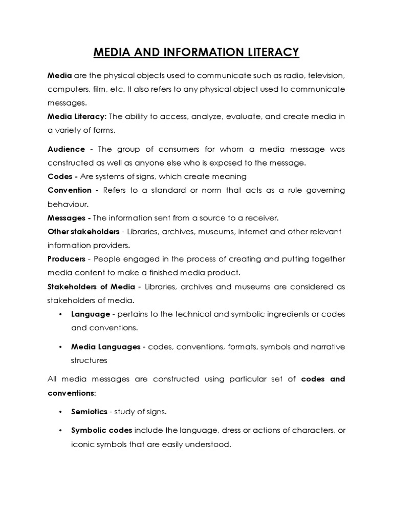 Media Literacy: Codes and Conventions | PDF | Perfect (Grammar ...