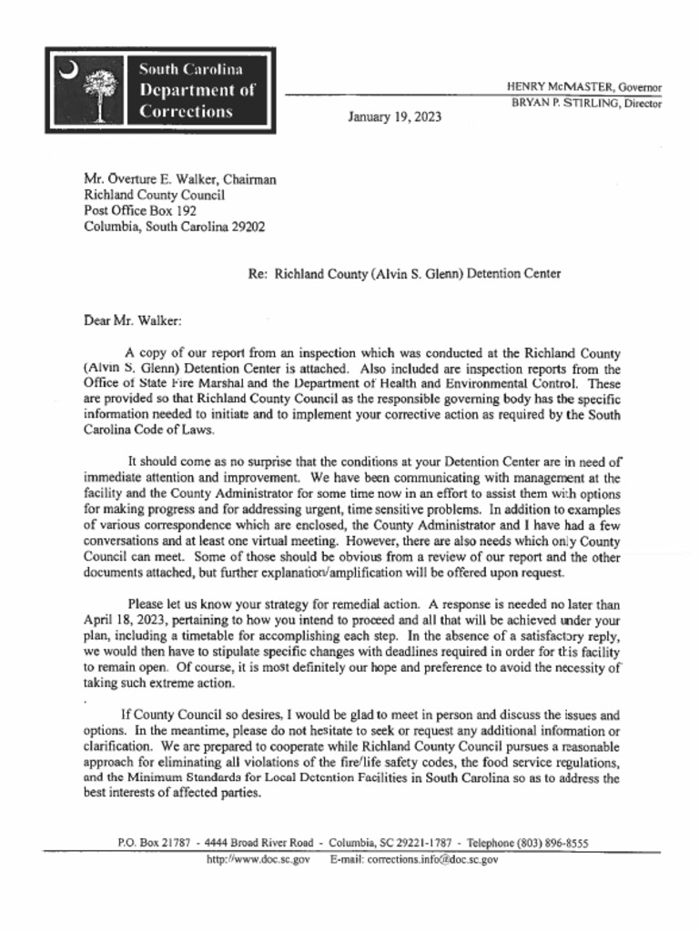 Richland County Council Notice Letter With Inspection Report | PDF