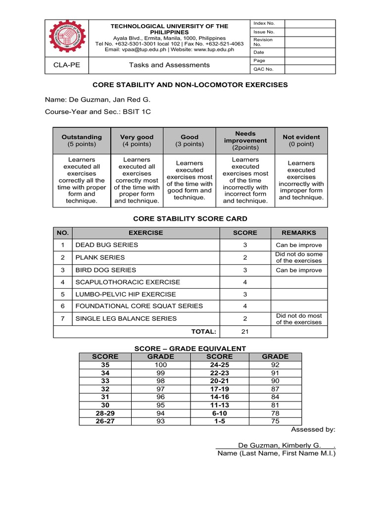 Core Stability Training Rubric | PDF
