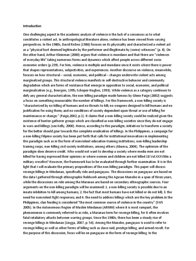 An Evaluation of the Non-Killing Paradigm Through an Examination of Revenge Killings in ...