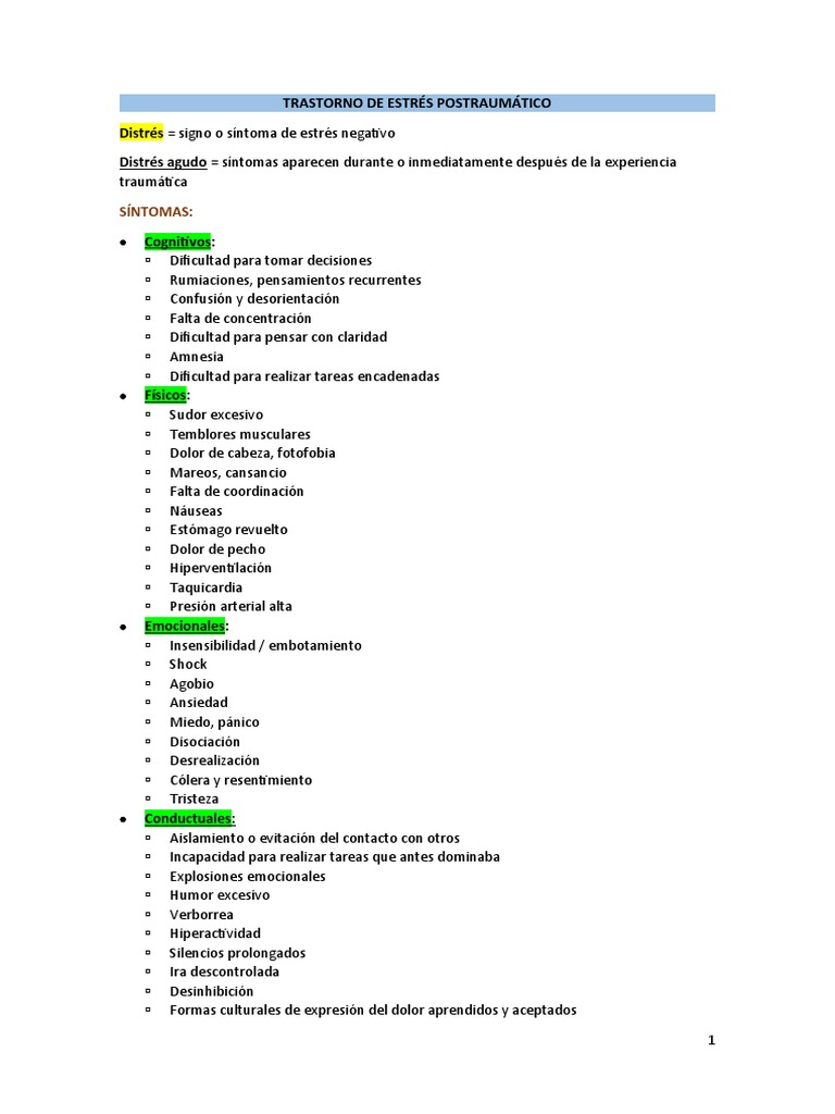 Trastorno de Estrés Postraumático | PDF | Trauma psicólogico | Ansiedad