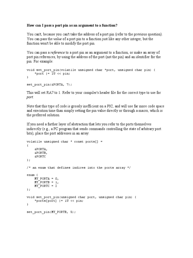 Passing Port Pins in C Functions | PDF