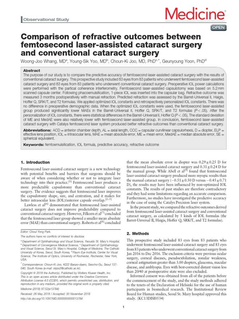 Comparison of Refractive Outcomes Between Femtosecond Laser-Assisted ...