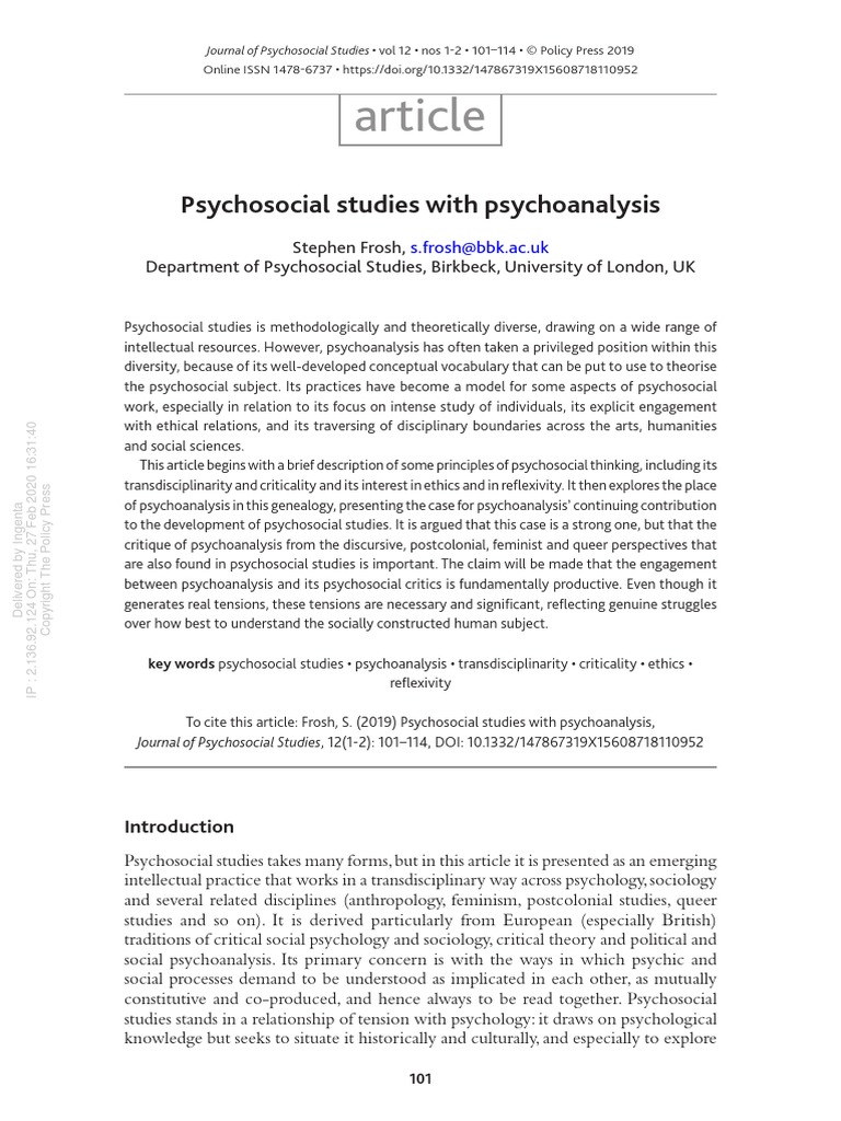 Psychosocial With Psychoanalysis | PDF | Psychoanalysis | Psychology