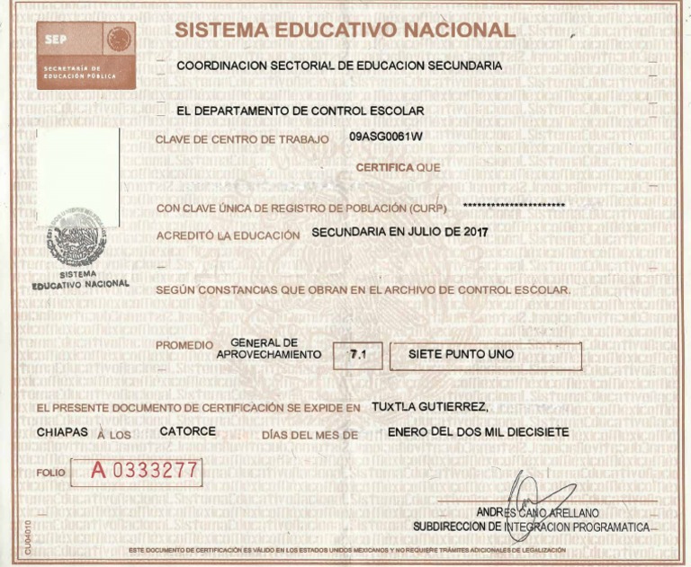 Certificado de Secundaria | PDF