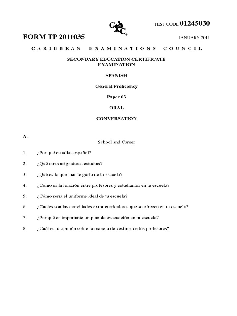 CSEC Spanish January 2011 P3 | PDF