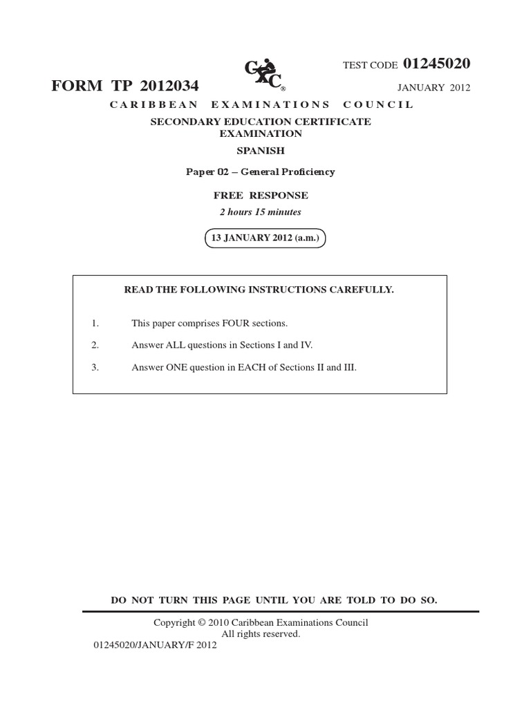 CSEC Spanish January 2012 P2 | PDF CSEC Spanish January 2012 P2 | PDF