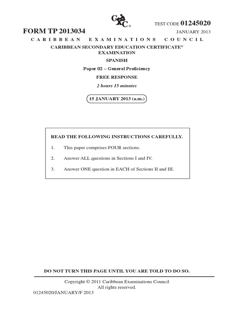 CSEC Spanish January 2013 P2 | PDF CSEC Spanish January 2013 P2 | PDF