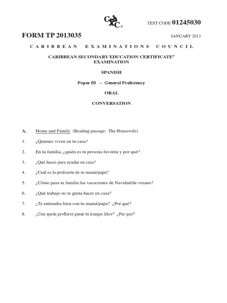 CSEC Spanish January 2013 P3 | PDF CSEC Spanish January 2013 P3 | PDF