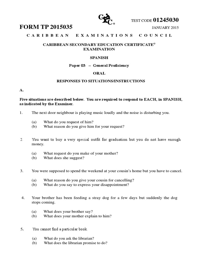 CSEC Spanish January 2015 P3 | PDF CSEC Spanish January 2015 P3 | PDF