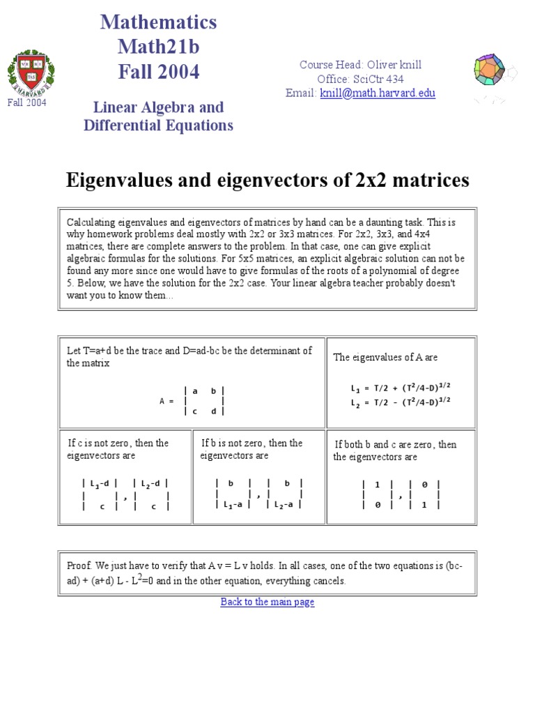 Eigenvectors of 2x2 Matrices | PDF