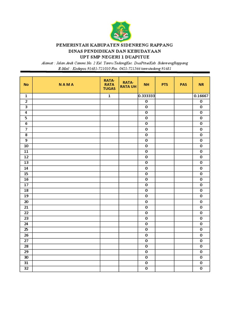 Format Nilai Rapor | PDF
