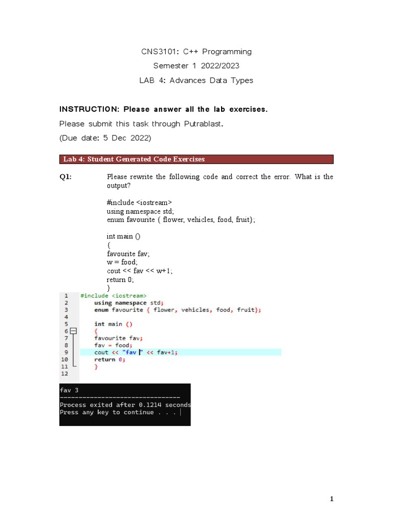 C++ Sample Lab Question | PDF