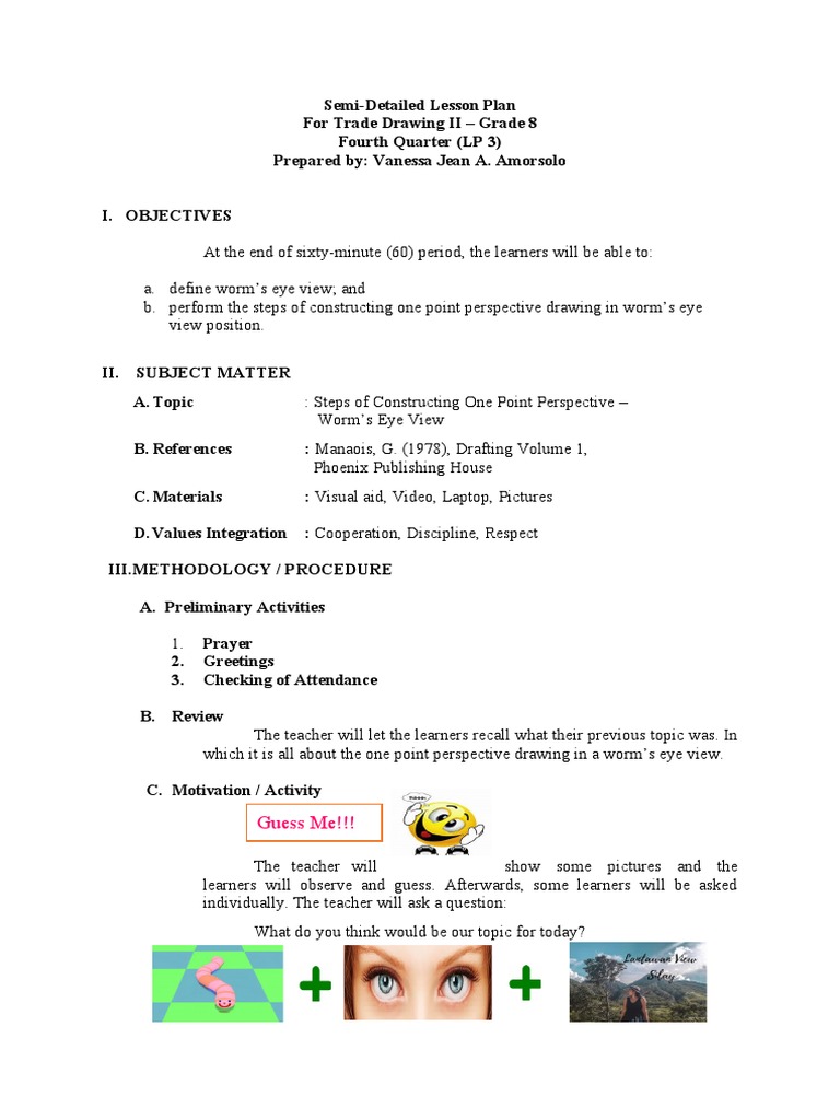 Lesson Plan Trade Drawing Worms Eye View | PDF | Teachers | Lesson Plan
