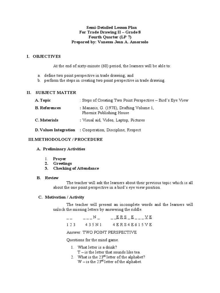 Two Point Perspective Lesson Plan | PDF | Perspective (Graphical ...