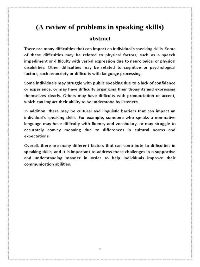 Problems in Speaking Skills | PDF | English As A Second Or Foreign ...