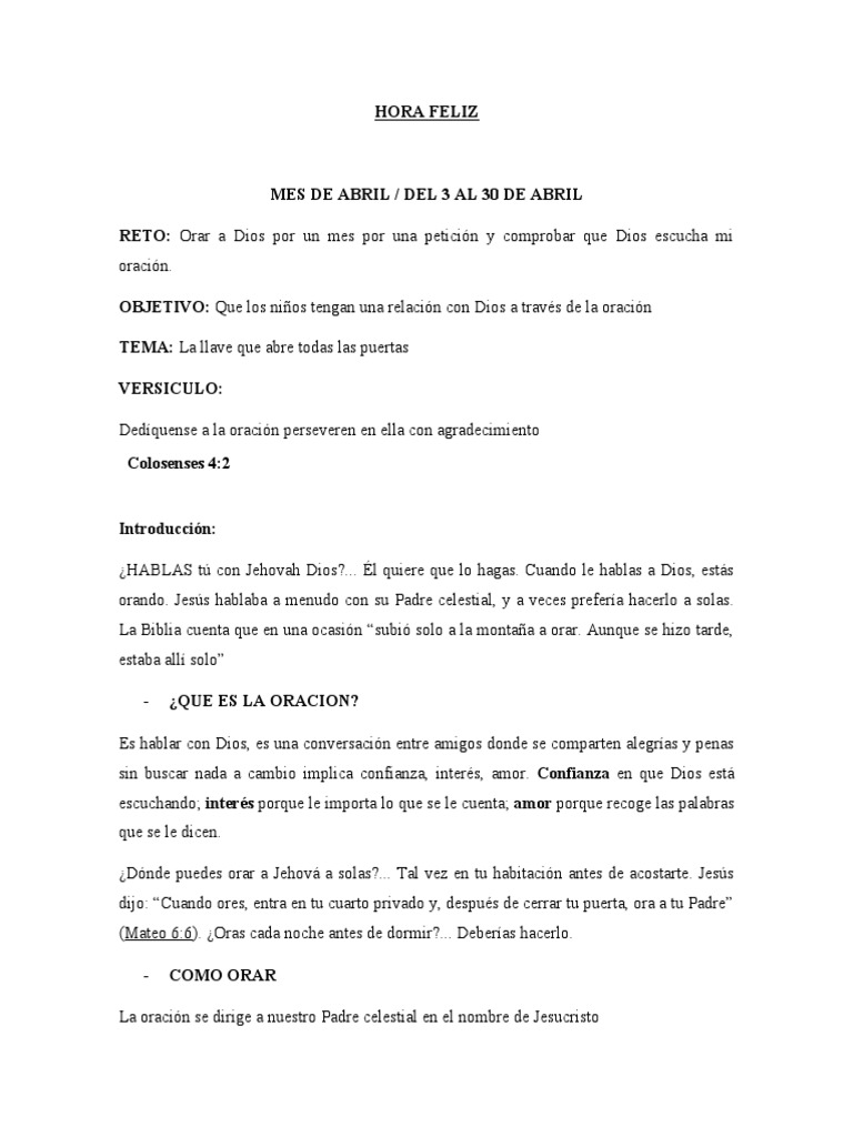 HORA FELIZ - La Oracion. | PDF | Oración | Creencia religiosa y doctrina
