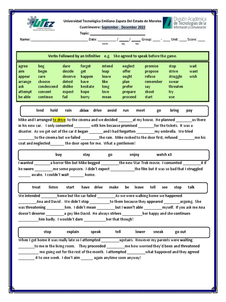 Verbs Followed by Infinitives and Gerunds | PDF