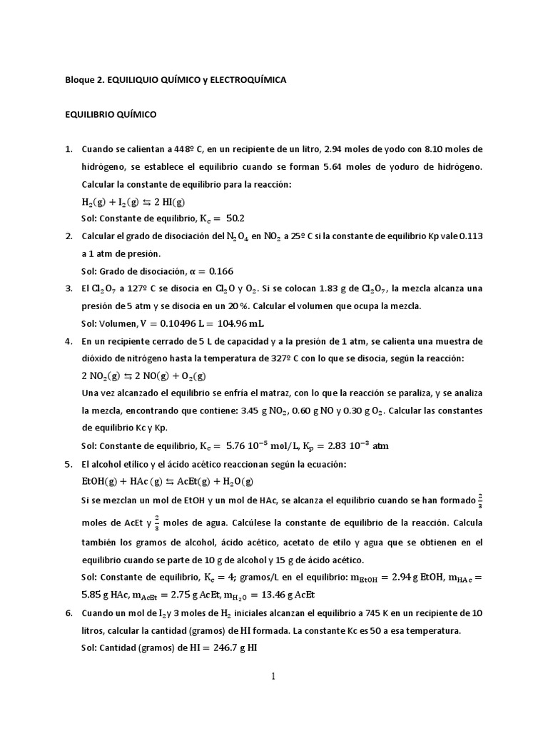 Enuciado Ejercicios Eq | PDF | Equilibrio químico | Gases