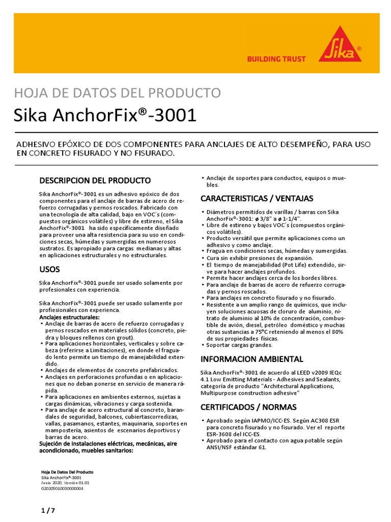 Sika Anchorfix 3001 | PDF | Perforación | Hormigón