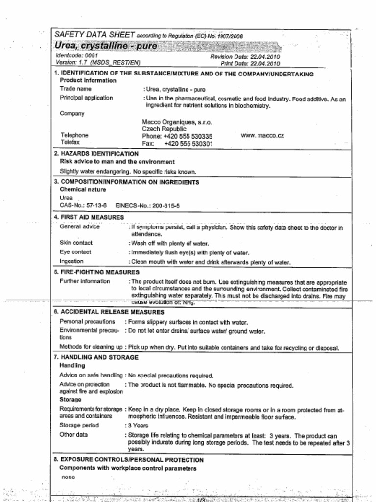 5.urea Usp - Hoja de Seguridad | PDF