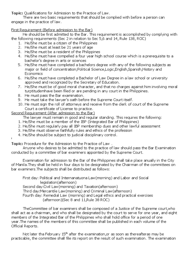 Qualifications and Procedure for Admission to the Practice of Law | PDF ...