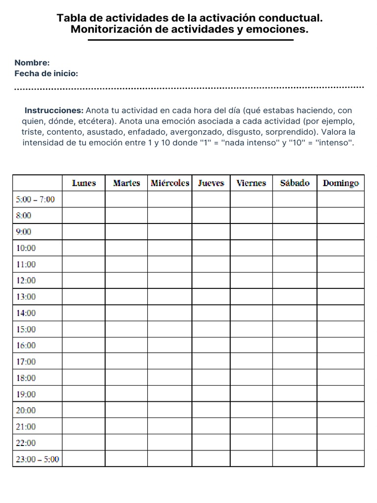 Activacion Conductual - Tabla de Actividades | PDF