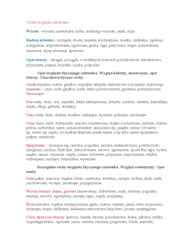 Cechy, Opis Wyglądu | PDF