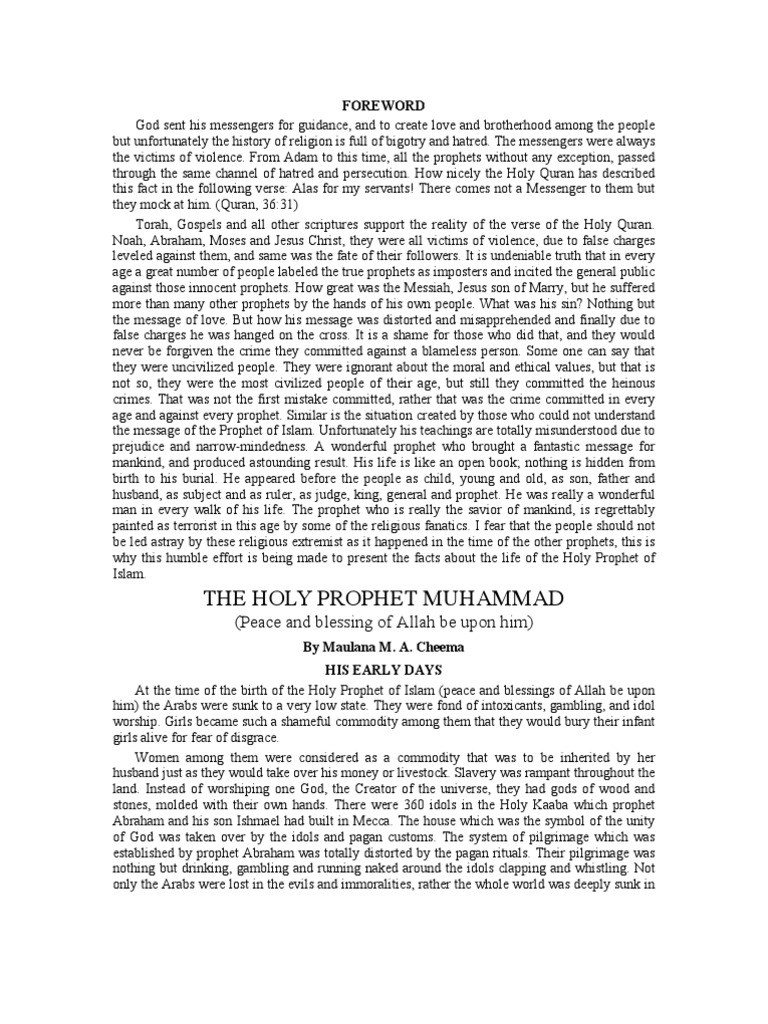 The Holy Prophet Muhammad | PDF