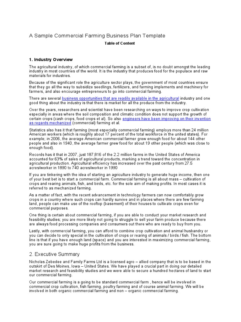 A Sample Commercial Farming Business Plan Template | PDF | Agriculture ...