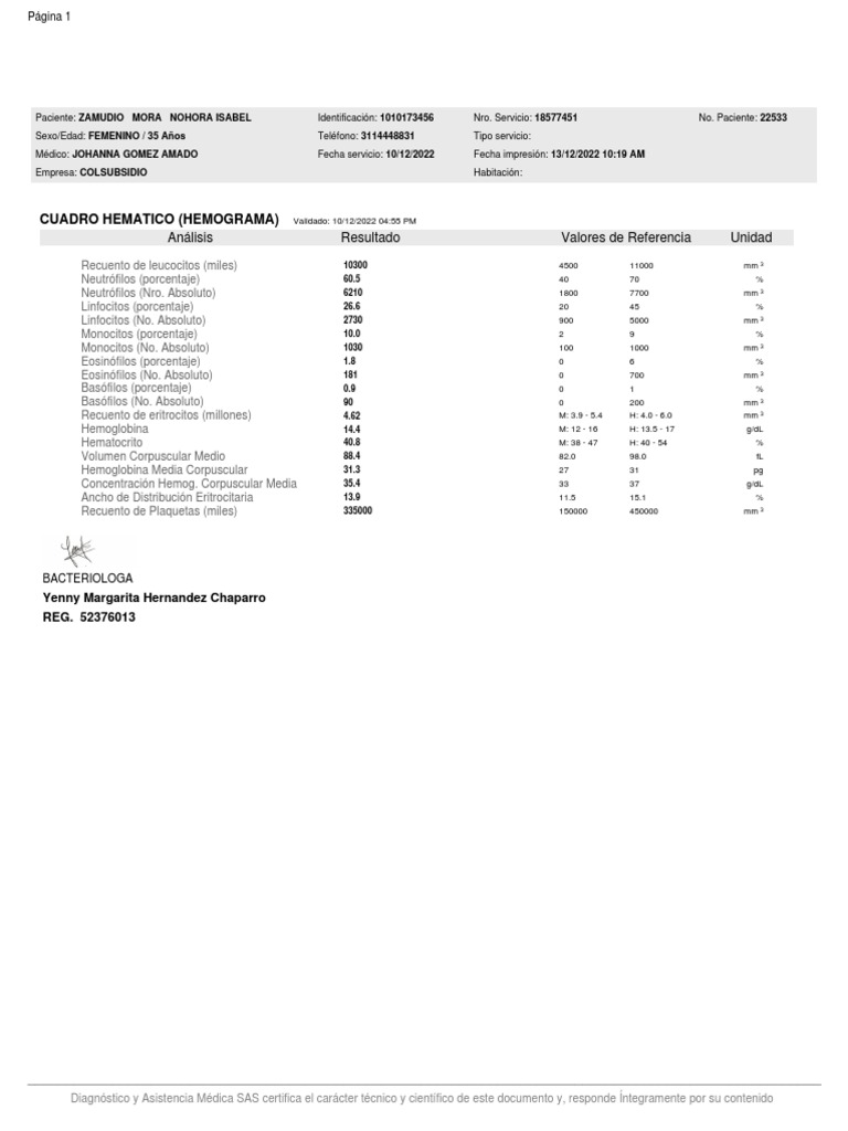 Cuadro Hematico | PDF | Fisiología | Patologia clinica